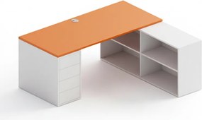 Kancelářský psací stůl s úložným prostorem BLOCK B04, 180x160 cm, bílá/oranžová