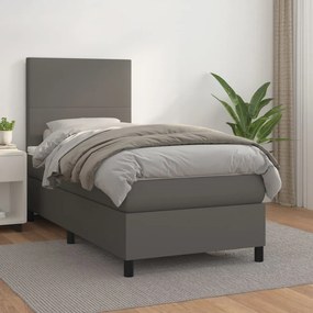 vidaXL Box spring postel s matrací 90x200 cm umělá kůže [3142702] Barva: Šedá