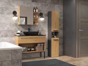 Koupelnový sloupek s košem na prádlo NEL III antracit/dub artisan