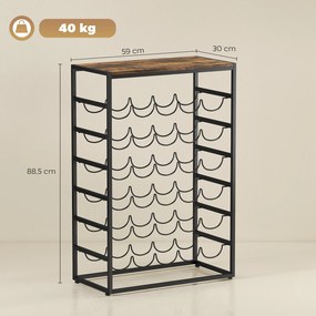 HOMCOM stojan na víno pro 30 lahví, 6 pater, horní deska s efektem dřeva, industriální kovový regál do sklepa, baru nebo suterénu — 59 × 30 × 88,5 cm…