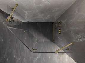 Mexen Lunar, pravý výklopný pětiúhelníkový sprchový kout 100 x 100 cm, 8mm čiré sklo, zlatý matný profil, 831-100P-100L-55-00-P