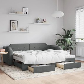 Válenda s přistýlkou a zásuvkami tmavě šedá 90 x 190 cm textil 3197699
