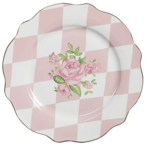 Bílo-růžový dezertní talíř s růžičkami Sweet Roses - Ø 20*2 cm