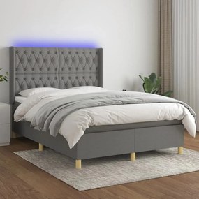 Box Spring Postel S Matrací A Led Textil Tmavě Šedá Prošívaný design 140