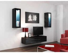 Obývací stěna Zigo VIII, Osvětlení: osvětlení LED - bílé, Barva: černý / černý lesk