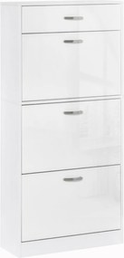 HOMCOM Skříň na boty - 3 skládací dveře a posuvná zásuvka - rozměry 62Š x 24H x 135V cm - hliníkové úchyty. Dřevotříska Bílá