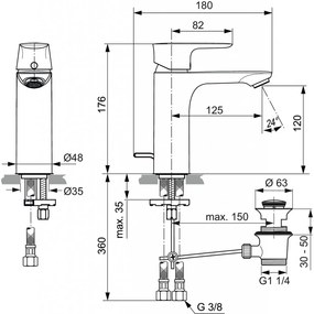 Ideal Standard Connect Air - Umyvadlová baterie Grande s odtokovou garniturou, kartáčovaná zlatá A7053A2