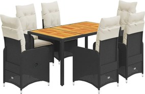 7dílný zahradní bistro set s poduškami černý polyratan 3276980