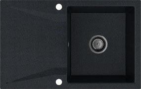 Sink Quality Obsidian, kuchyňský granitový dřez 790x500x210 mm + černý sifon, černá skvrnitá-Brocade, SKQ-OBS.B.1KDO.XB