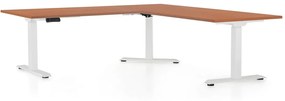 Výškově nastavitelný stůl OfficeTech Angle, 180 x 200 cm, bílá podnož, třešeň