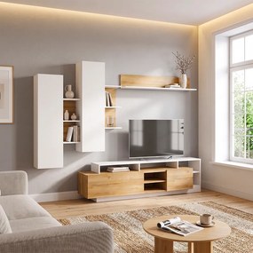 Obývací stěna s komodou ALVA a konferenčním stolkem | 260 cm + 155 cm + 120x60 cm | dub grandson/bílá
