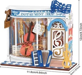 RoboTime Miniatura domečku mini Obchod s hudebními nástroji / Dřevěná
