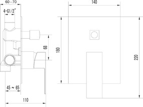 Sapho Sapho, LATUS podomítková sprchová baterie, 2 výstupy, chrom, 1102-42