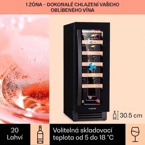 Klarstein Vinovilla 20, vestavná vinotéka, 50 l/20 lahví, skleněné dveře, nerezová ocel