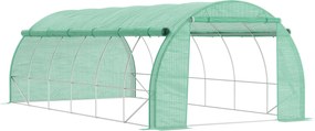 Outsunny Poly Tunnel Skleník 6 x 3 x 2 m S Rolovacími Kryty UV Ochrana Zelený Ocelový Rám | Aosom