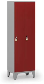 Dřevěná šatní skříňka, 2 oddíly, otočný zámek, šedá/červená