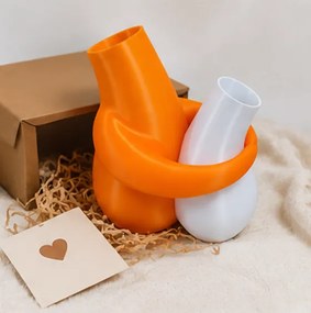 váza, sada 2 ks, styl klasický, plast, 12/15x5/6 cm, oranžová/bílá, Dekorino VD0260017