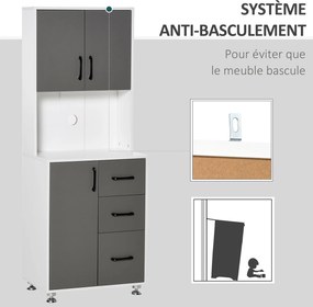 HOMCOM Kuchyňský bufet s více úložnými prostory 2 + 1 dvířka 3 zásuvky + Velký pracovní stůl Rozměry 60L x 40W x 160H cm Šedá Bílá | Aosom
