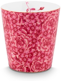 Pip Studio Royal Flower hrnek bez ucha s odkládacím táckem 230ml, růžový (hrnek bez ucha z tenkostěnného porcelánu)