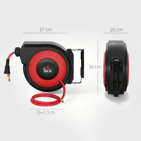 Hadicový naviják s výsuvným mechanismem, 16,5 m hadice, nástěnný, červený+černý