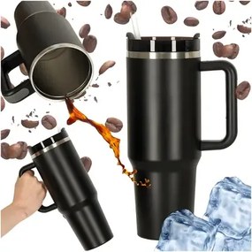 KIK černá / Termohrnek s brčkem / 1200 ml / dvojitá stěna / brčko