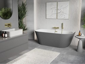 Mexen Oris, volně stojící rýhovaná vana 150 x 75 cm, bílá-šedá, zlatý lesklý přepad, 52871507562-50