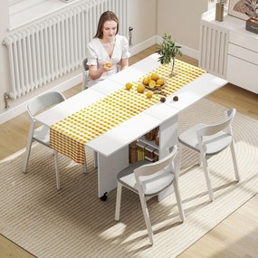 HOMCOM Skládací Jídelní Stůl s Kolečky, Sklopné Křídla a Police pro 4-6 Osob 75x140x74 cm Bílý | Aosom