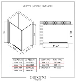 CERANO - Sprchový kout Santini L/P - černá matná, transparentní sklo - 120x80 cm - křídlový