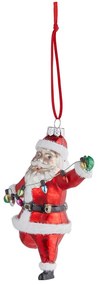 HANG ON Skleněná ozdoba Santa se světelným řetězem