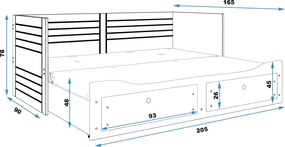 SMB Rozkládací postel s matrací HERME, 80-160x200 cm Dekor: Bílá