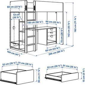 SMÅSTAD Dětská patrová postel, bílá šedá/s psacím stolem se 4 zásuvkami, 90x200 cm