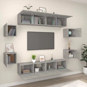 8dílný set TV skříněk betonově šedý kompozitní dřevo 3114217