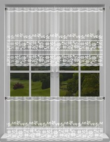 Buona Ventura žakárová vitrážová záclona 606630/001, květinový vzor, s bordurou, bílá, výška 35cm (v metráži)