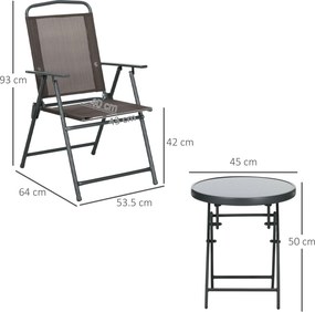 Outsunny 3dílná kovová bistro souprava odolná vůči povětrnostním vlivům se skládacím skleněným stolem, zahradní židle, venkovní nábytek na balkon