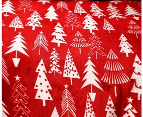 Povlečení mikroplyš CHRISTMAS TREES červené + prostěradlo mikroplyš SOFT 90x200 cm bílé