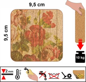 PokojovaDekorace.cz, Korkové podtácky s potiskem - 549, 9,5x9,5cm, sada 6 ks