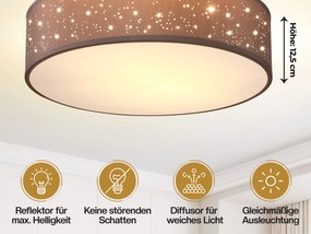 Stropní svítidlo šedohnědý textil Ø38cm hvězdná obloha