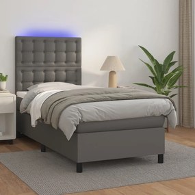 vidaXL Box spring postel s matrací a LED 100x200 cm umělá kůže [3135930] Barva: Šedá