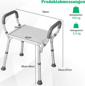 Costway Výškově nastavitelná hliníková sprchová stolička s područkami