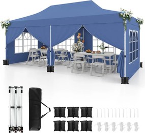 Costway Pavilon skládací pavilon s 6 odnímatelnými bočními stěnami a – modrý