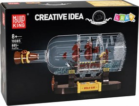 LEAN Toys Stavebnicové kostky – Loď v láhvi, dekorativní plachetnice, hnědá, 885 dílů