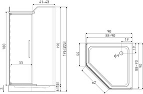 Novoterm Pětiúhelníkový sprchový kout NV-Glasgow Plus 90x90, chrom/transparent - bez vaničky