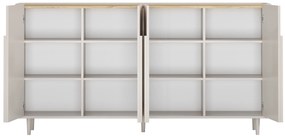 Komoda Amilio 200 cm na nožkách - kašmírová / dub olejovaný / kašmírové úchytky