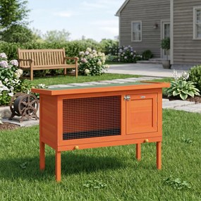 PawHut Zající kurník zvýšený králíkárna ze dřeva s otevíratelnou bitumenovou střechou vysouvací zásuvka 90x45x65 cm Oranžová