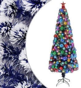 Umělý vánoční stromek s LED bílý a modrý 210 cm optické vlákno,  328458 HangarStore.cz