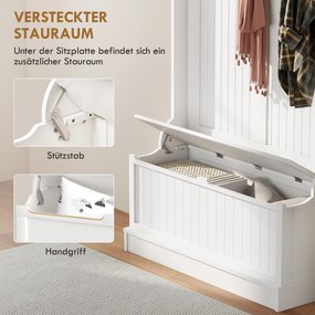 HOMCOM věšák na kabáty s botníkem a lavičkou, organizační prvek do předsíně, s 5 háčky a úložným prostorem, 96x34x179,7cm, slonová kost
