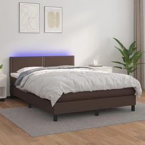Box spring postel s matrací a LED hnědá 140x200 cm umělá kůže,  3134168
