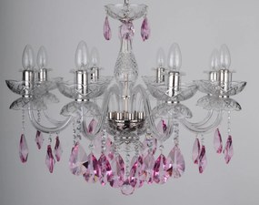 8 Arms Crystal chandelier with smooth glass arms &amp; Cut violet fuchsia almonds