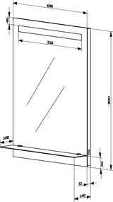 Aqualine Aqualine, LED podsvícené zrcadlo 60x80cm, skleněná police, knoflíkový vypínač, ATH53