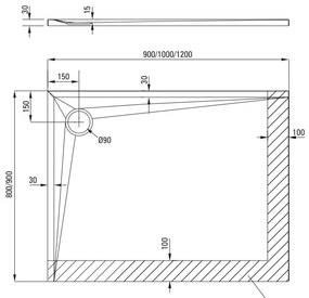 Aplomo Kerria Plus obdélníková vanička Rozměr vaničky: 100x90cm